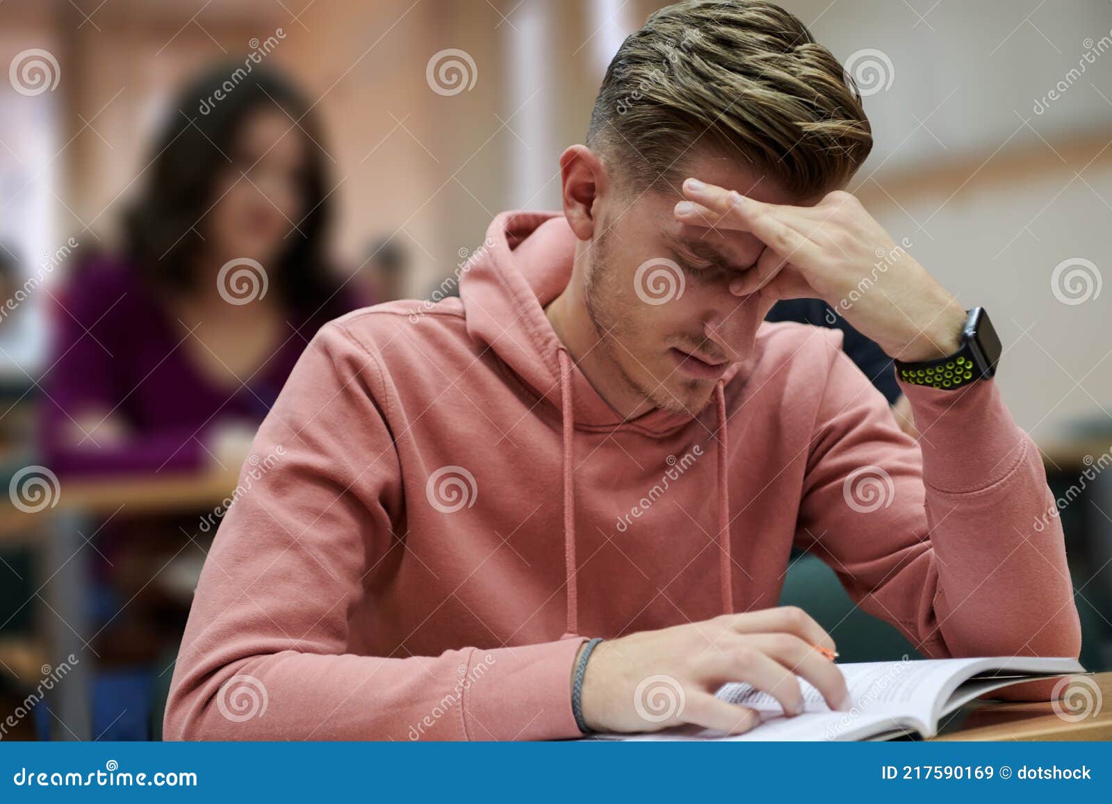 The Student Has a Headache in Class Stock Image - Image of reading ...