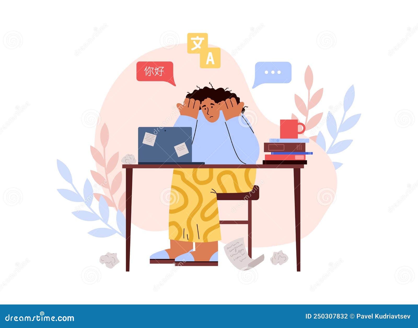 Student Has Language Understanding Barrier Vector Illustration Isolated ...