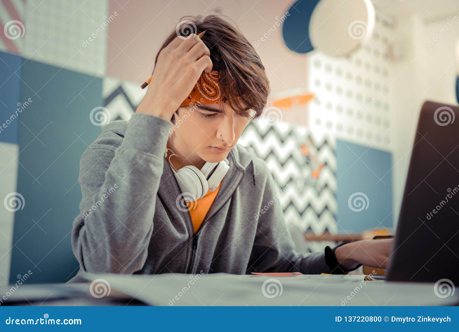 Student Having Difficulties with His Homework Project Stock Photo ...
