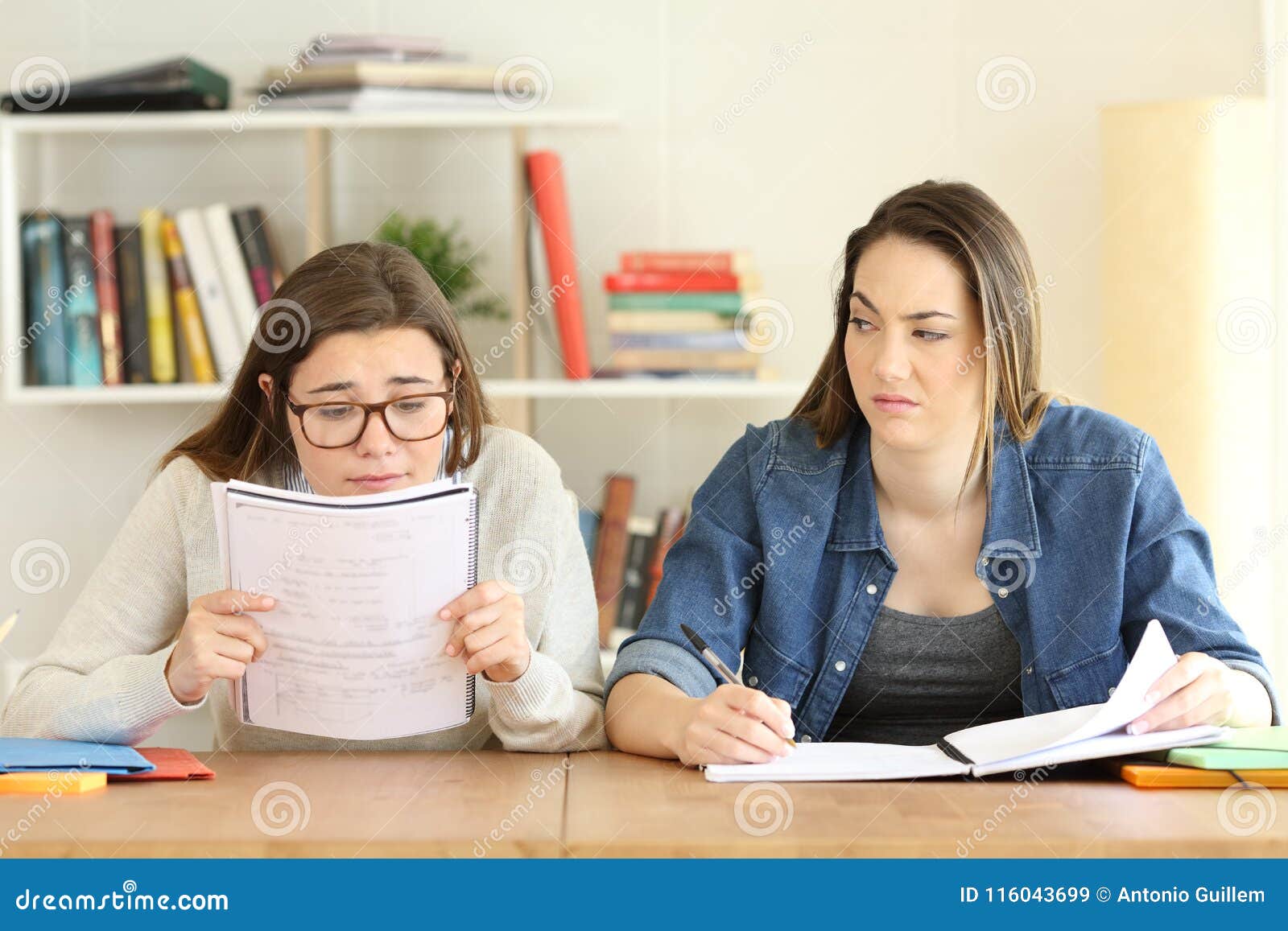 Student Having Eyesight Problems and Another Despising Her Stock Image ...