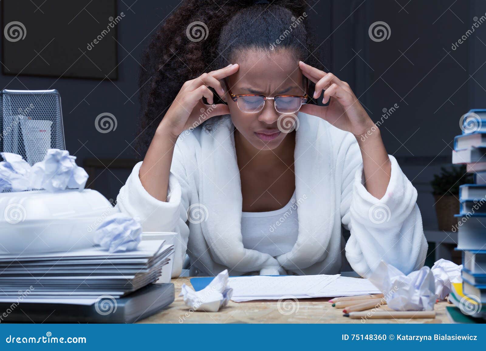 Student with headache stock photo. Image of tired, project - 75148360