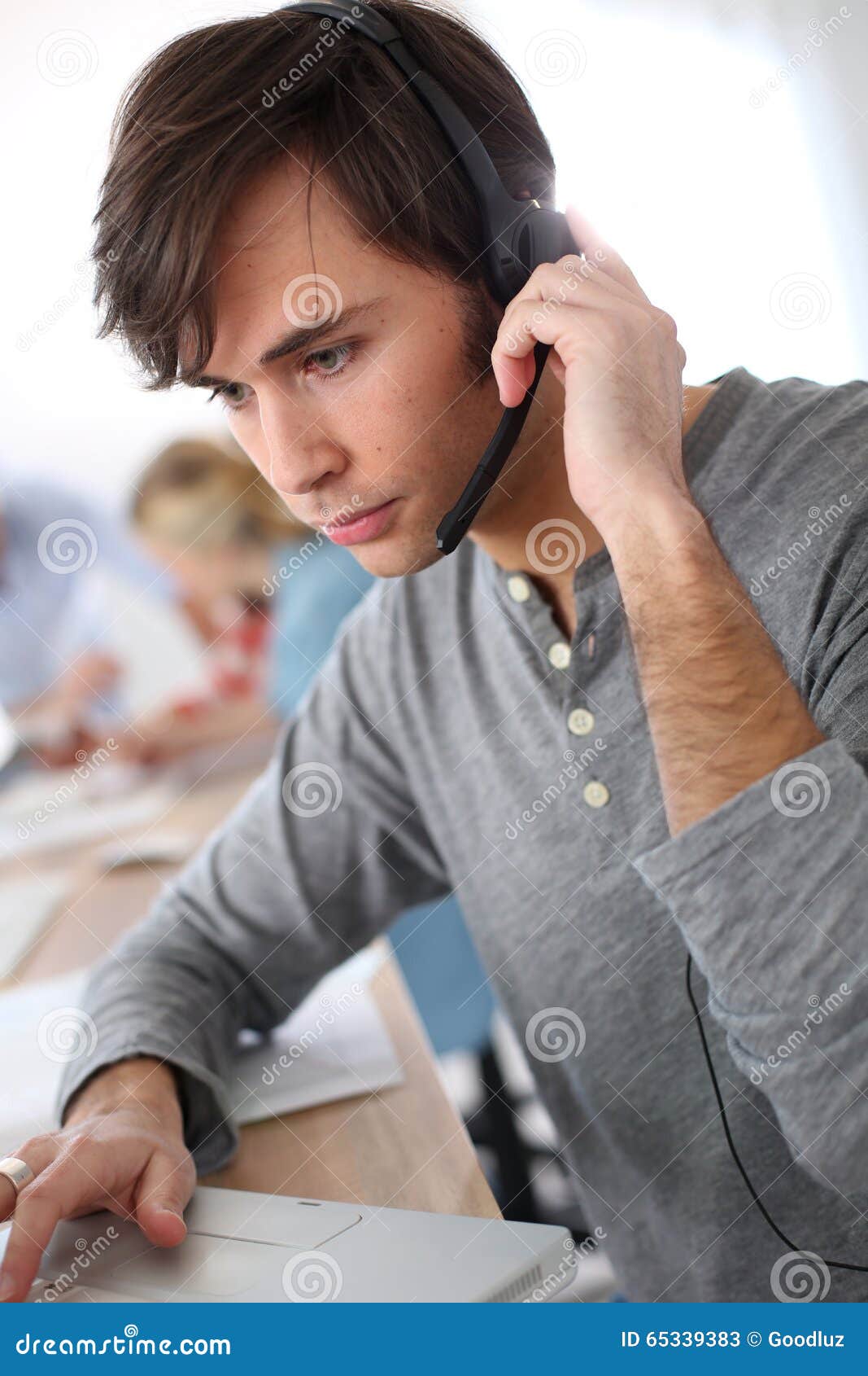 Student with Headset Working on Laptop Stock Image - Image of ...