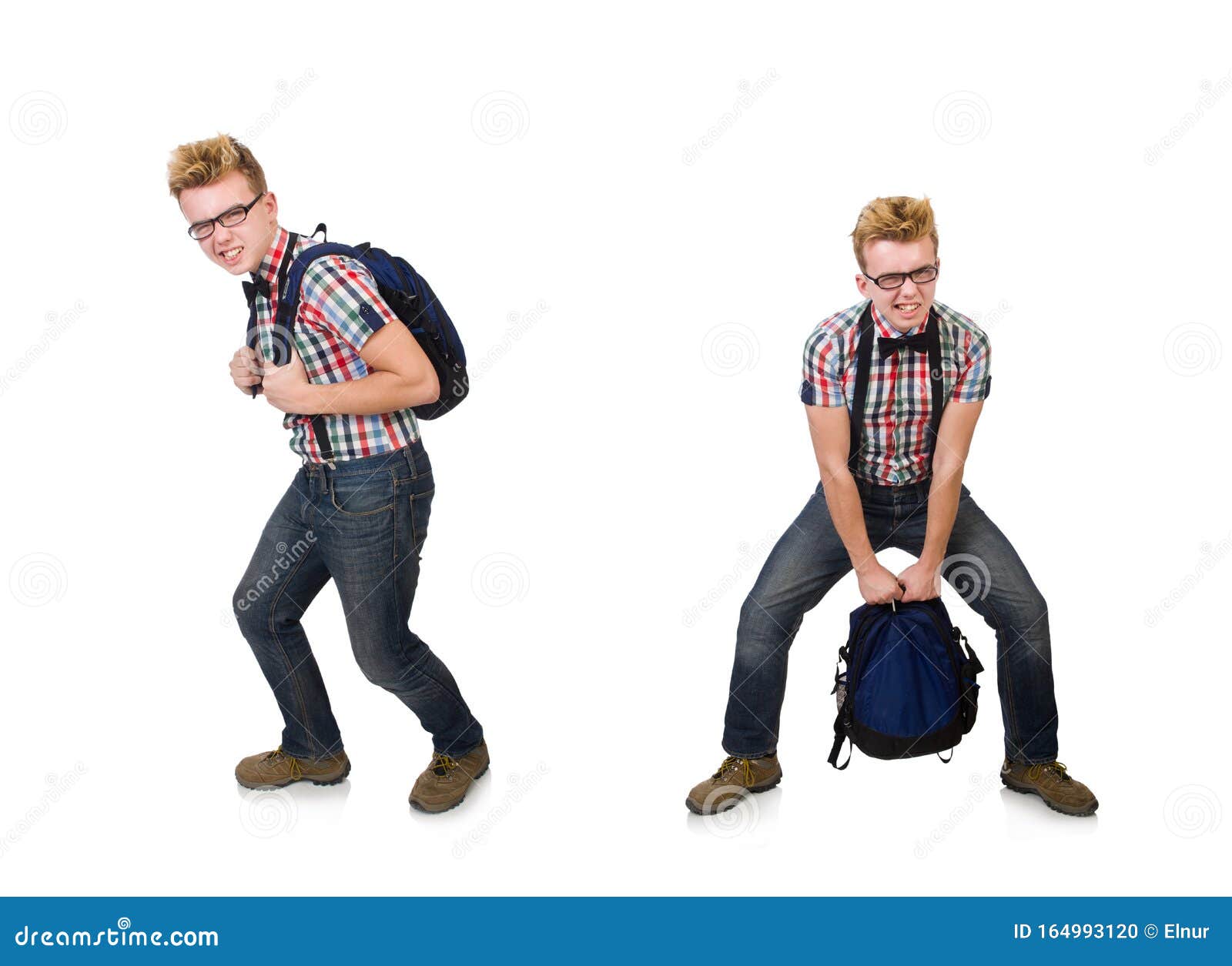 Student with Heavy Bag Isolated on White Stock Photo - Image of ...