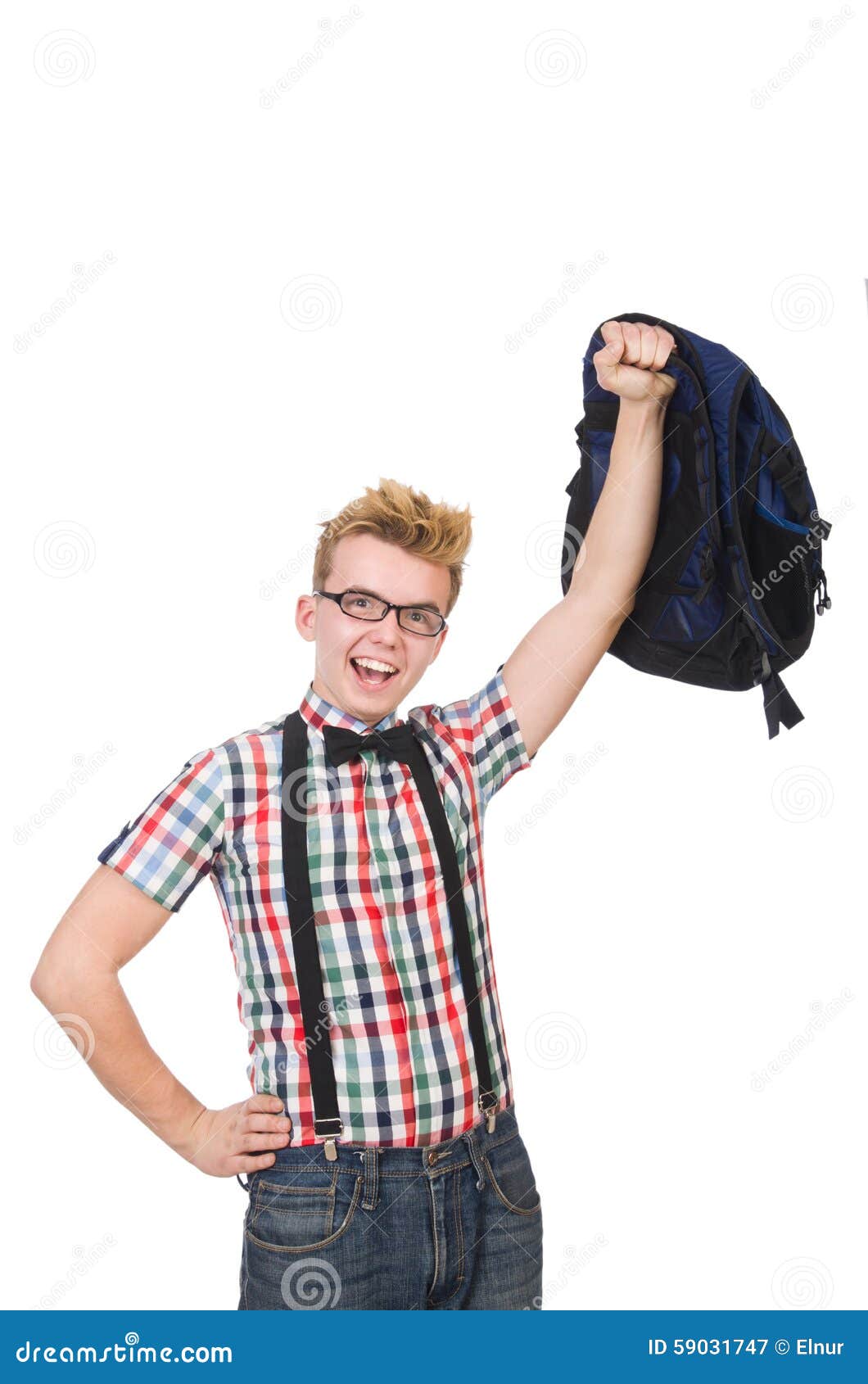Student with Heavy Bag Isolated on White Stock Image - Image of ...