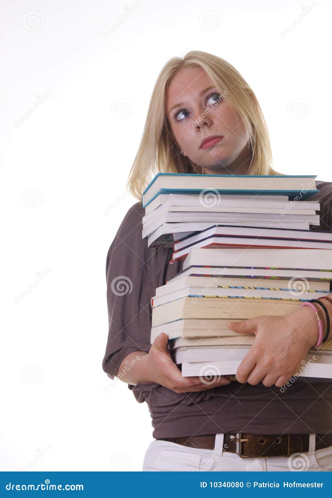 Student with Heavy Study Load of Books Stock Photo - Image of ...