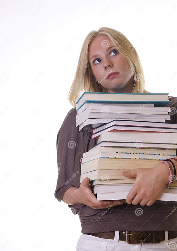 Student with Heavy Study Load of Books Stock Photo - Image of ...