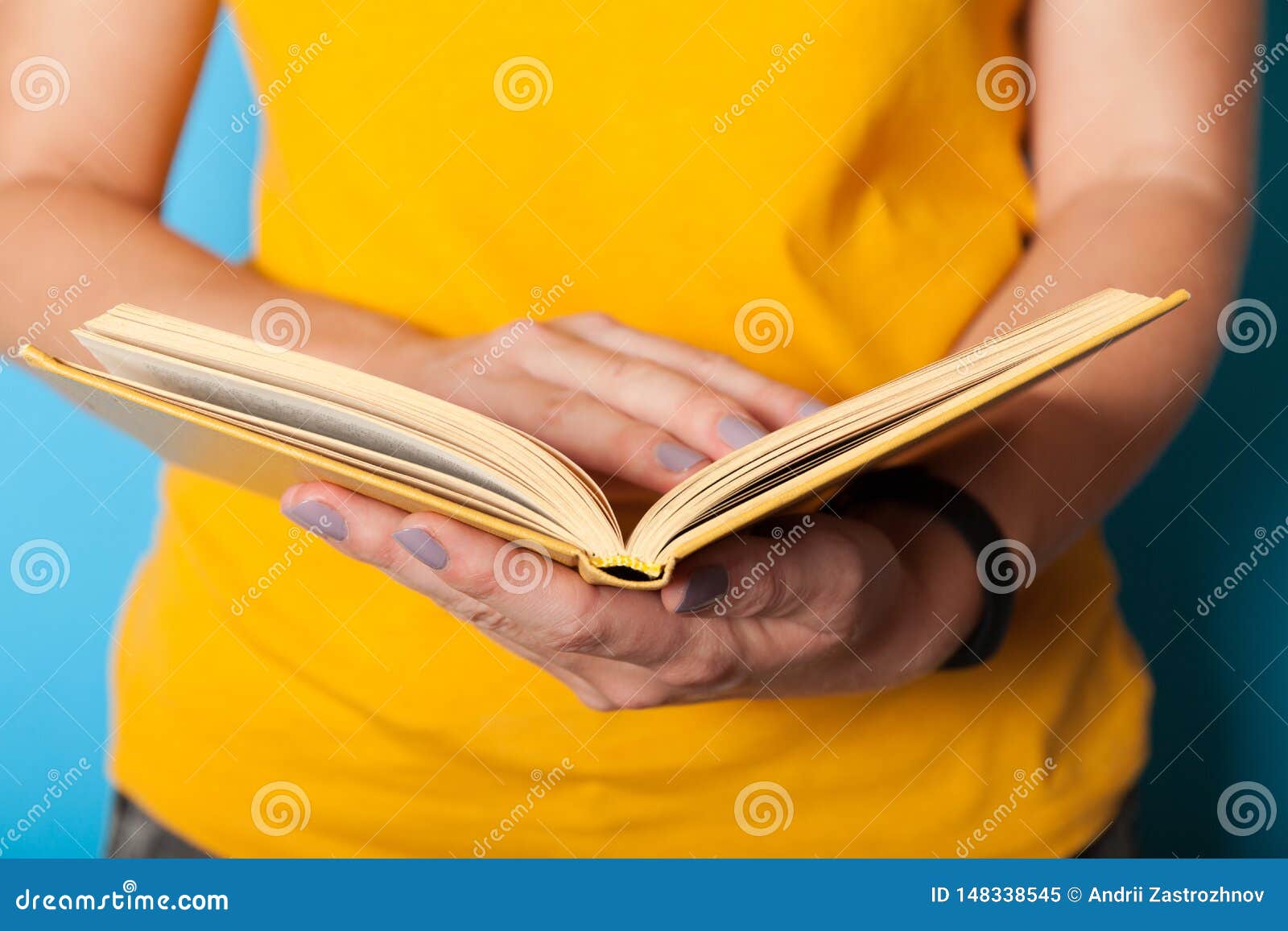 Student Hold Book in Hands and Read Text. Personal Education Stock ...