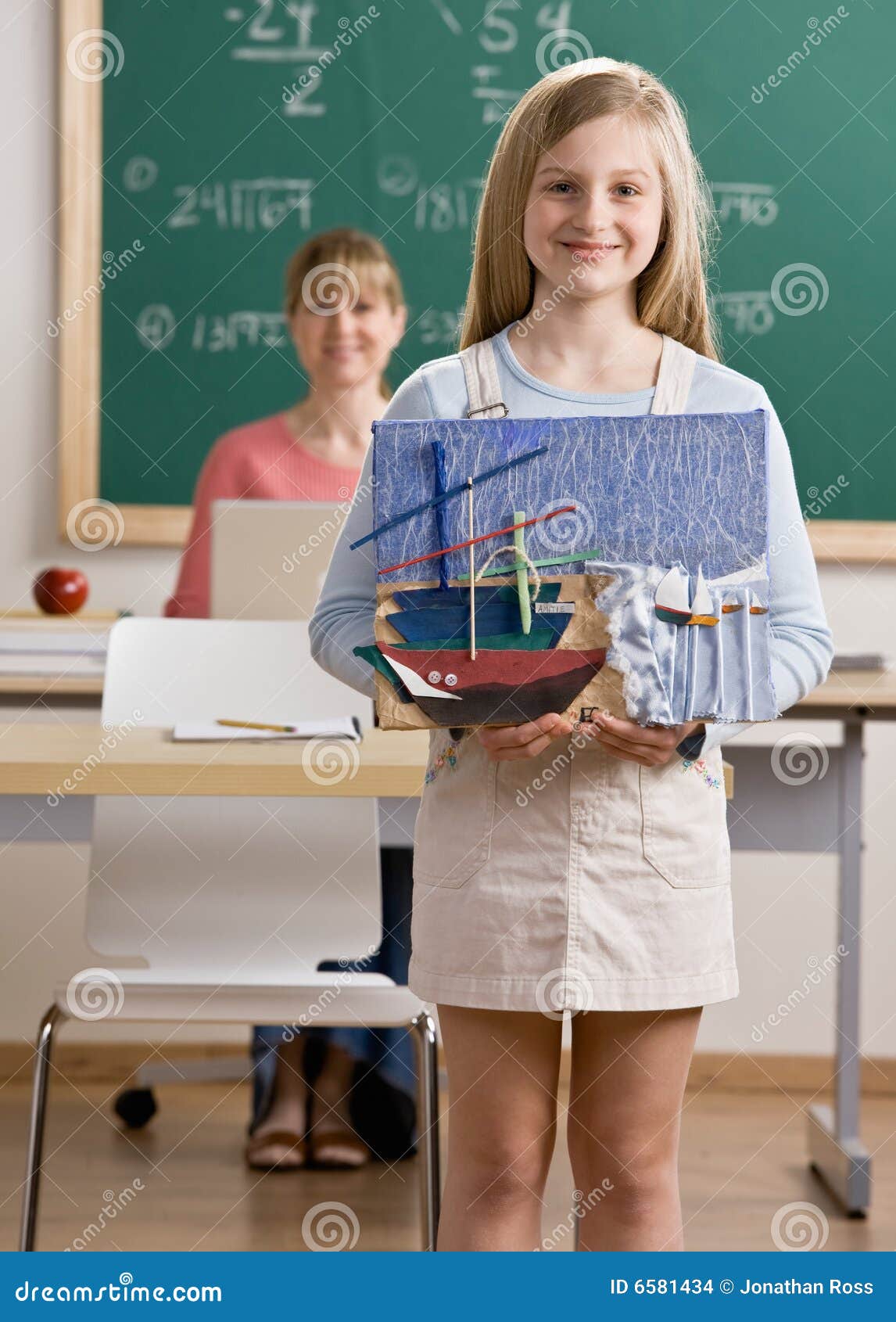 Student Holding Art Project in School Classroom Stock Photo - Image of ...