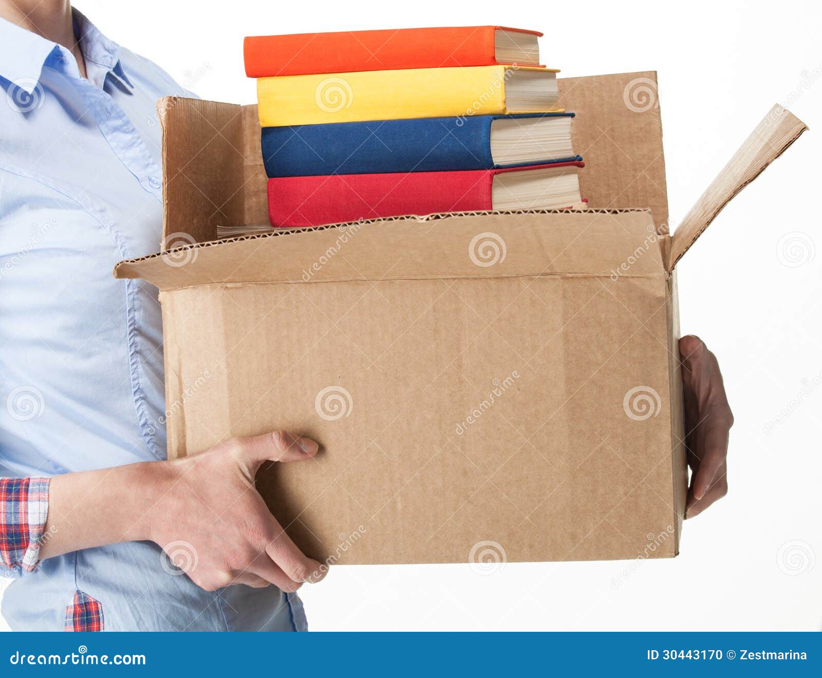 Student Holding a Big Box with Stack of Books Stock Photo - Image of ...