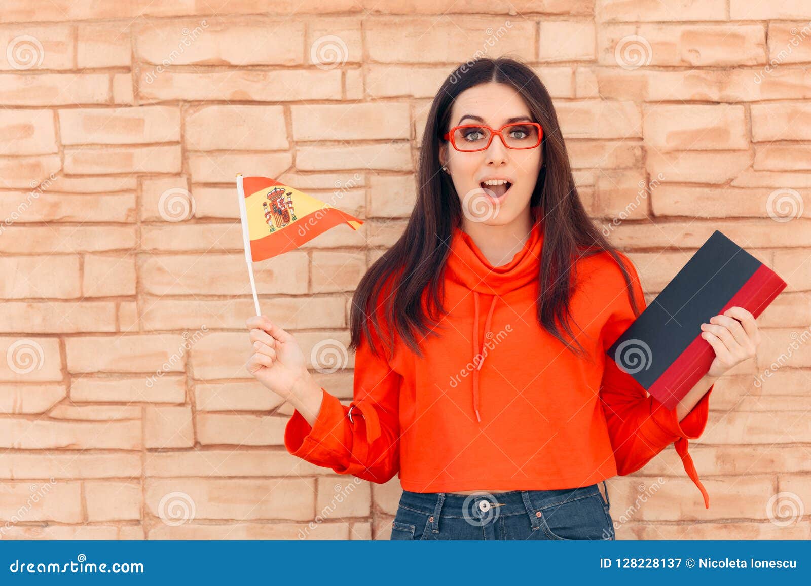Student Holding Flag and Book Learning Foreign Language Stock Image ...