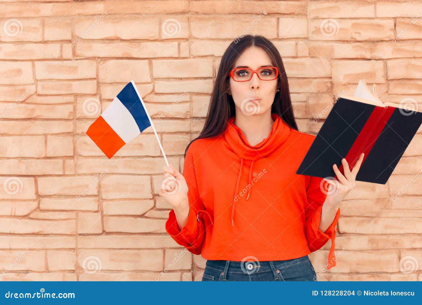 Student Holding Flag and Book Learning Foreign Language Stock Photo ...