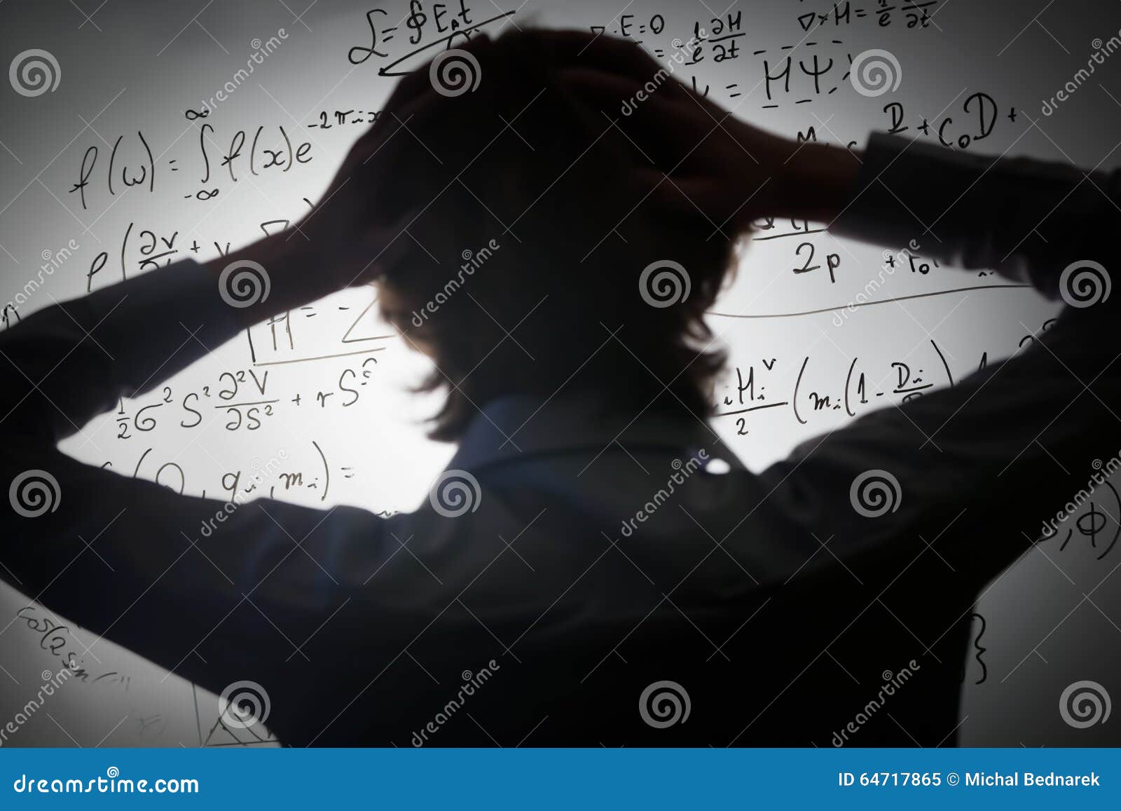 Student Holding His Head Looking at Complex Math Formulas on Whiteboard ...