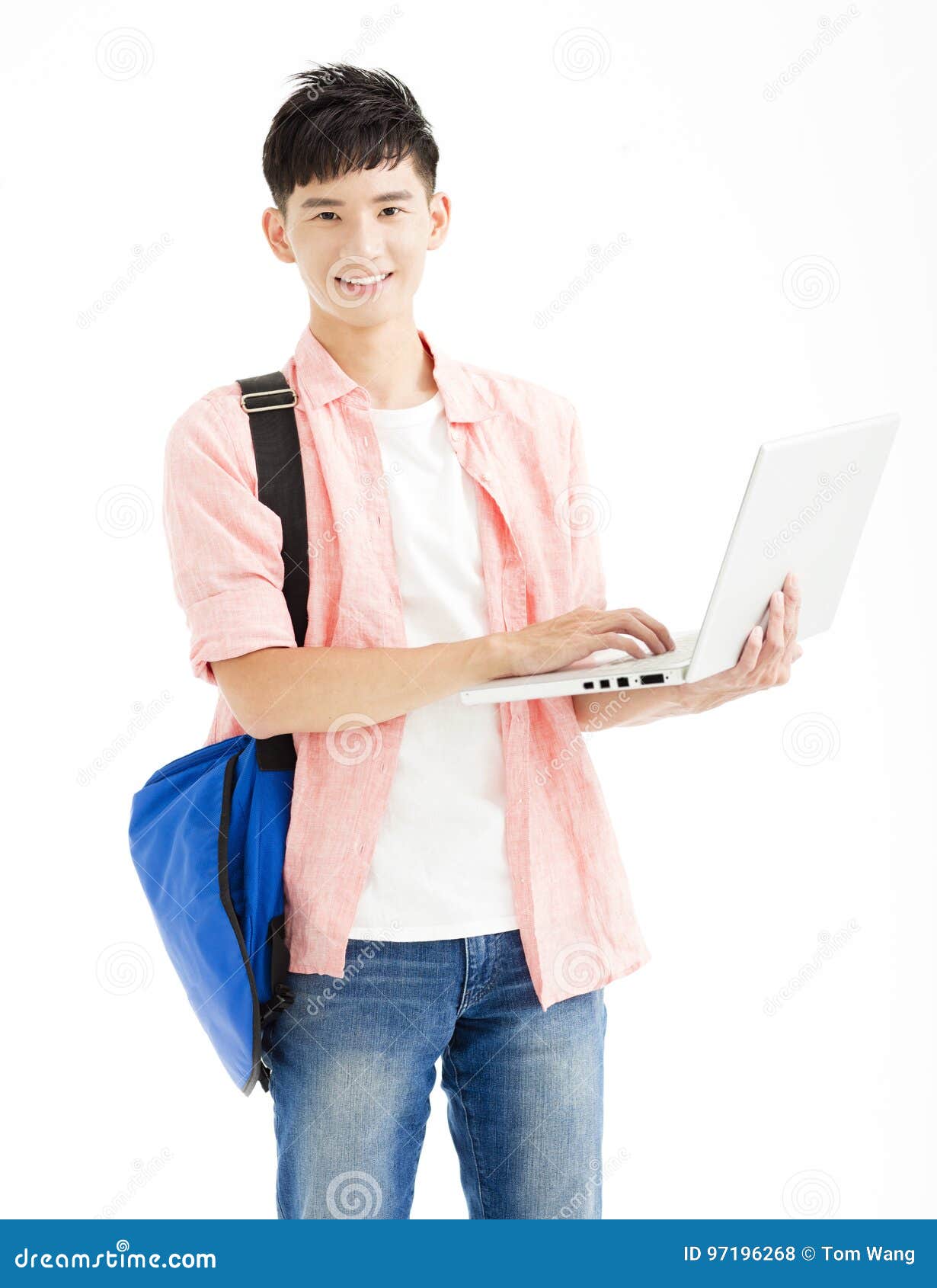 Student Holding Laptop Isolated on White Stock Photo - Image of happy ...
