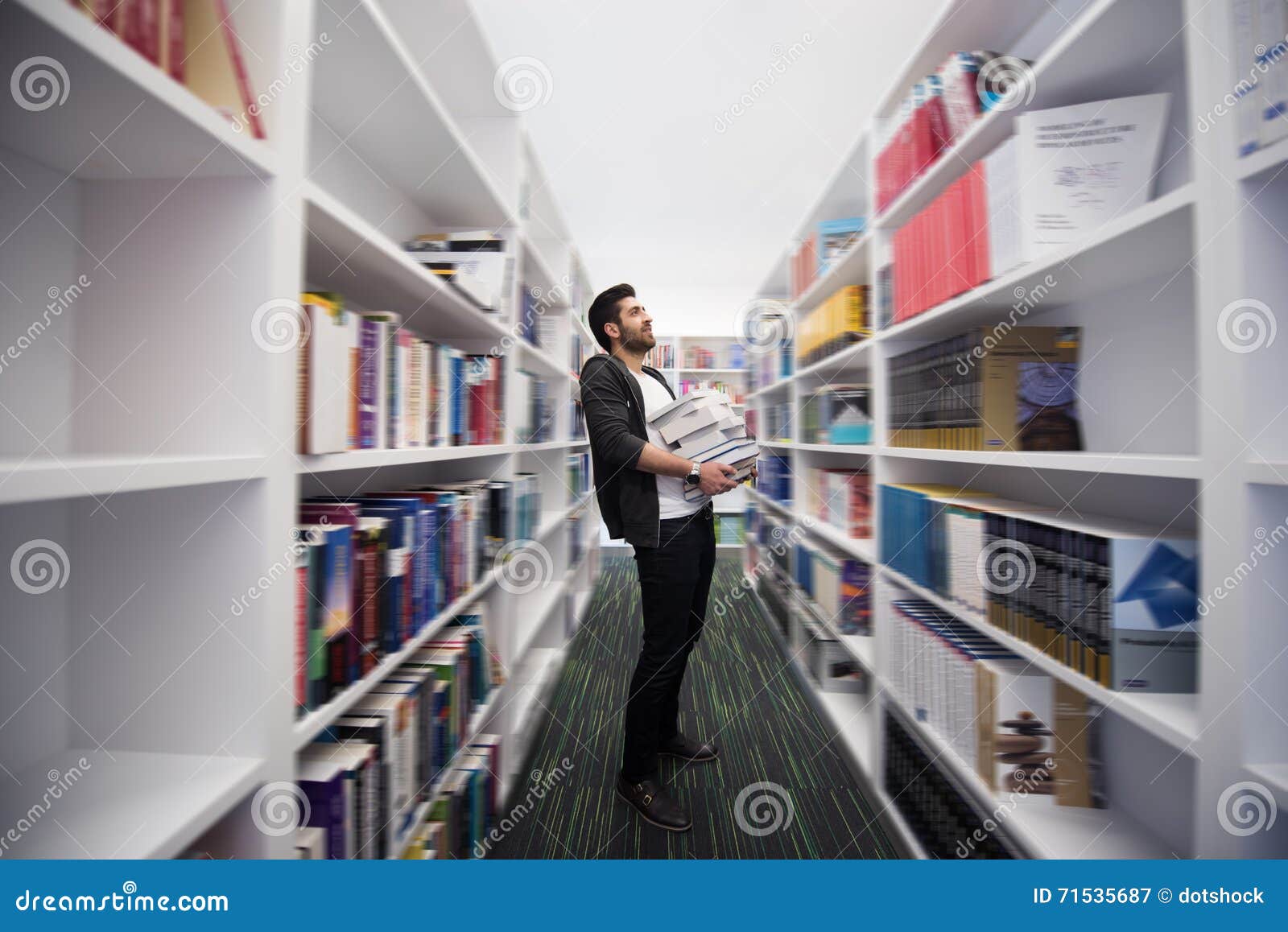 Student Holding Lot of Books in School Library Stock Image - Image of ...