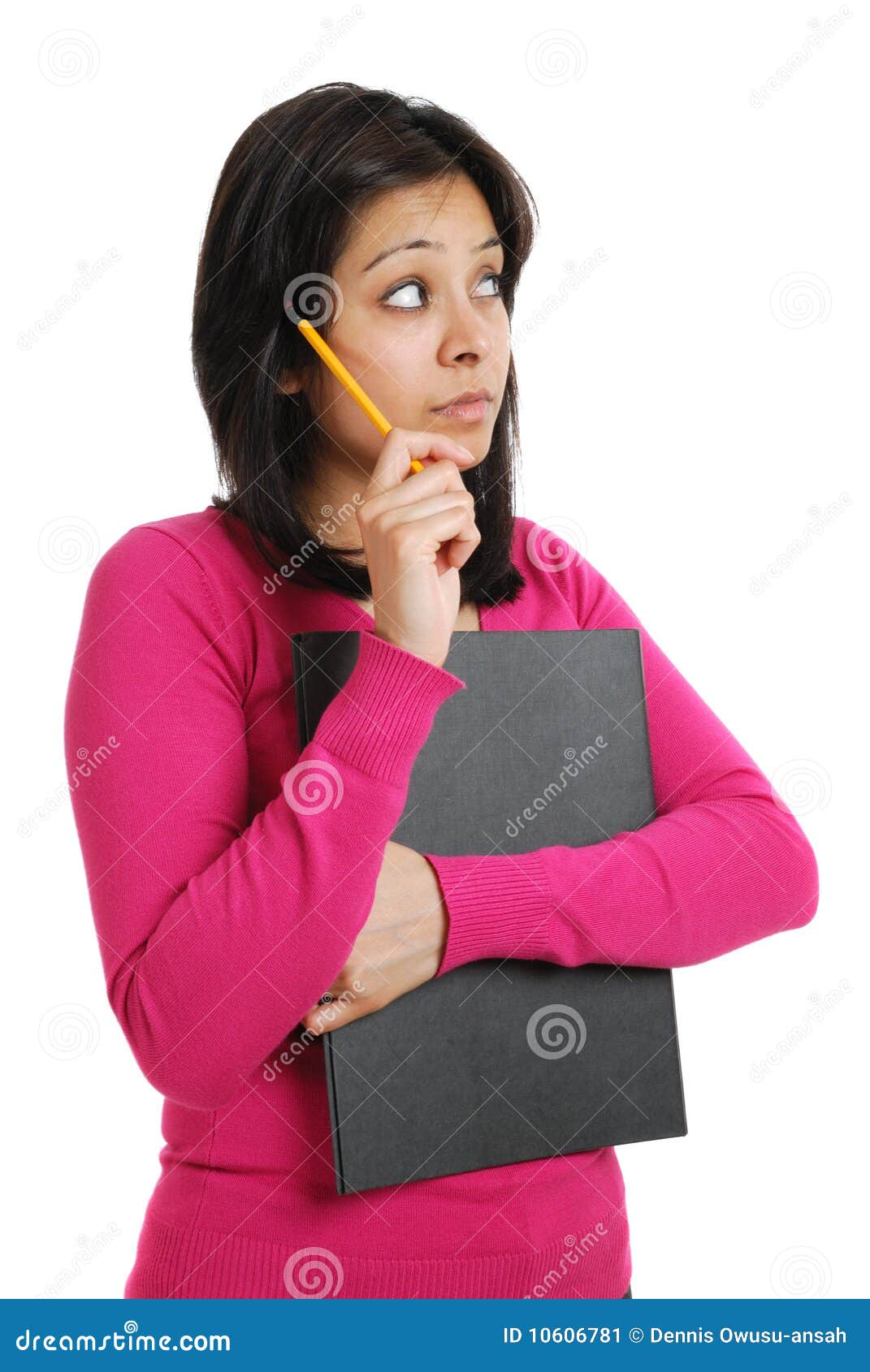 Student Holding a Pencil and Folder Whilst Thinking Stock Image - Image ...