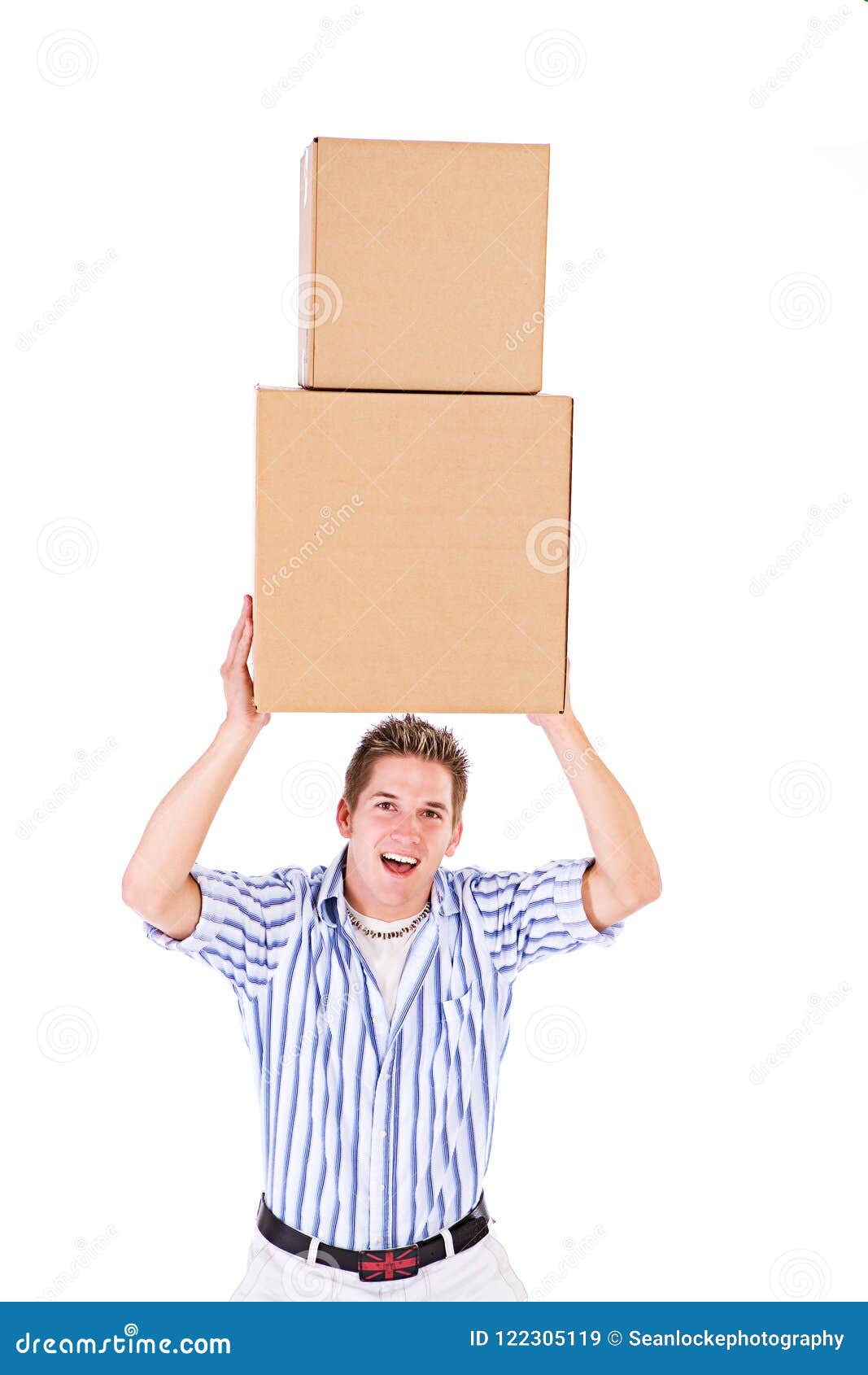 Student: Holding a Stack of Packing Cardboard Boxes Aloft Stock Image ...