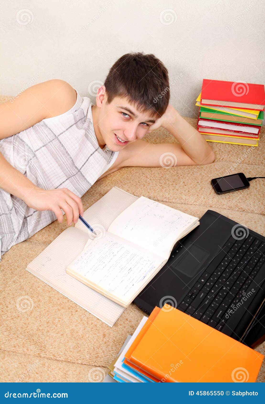 Student at Home stock photo. Image of lying, naturally - 45865550
