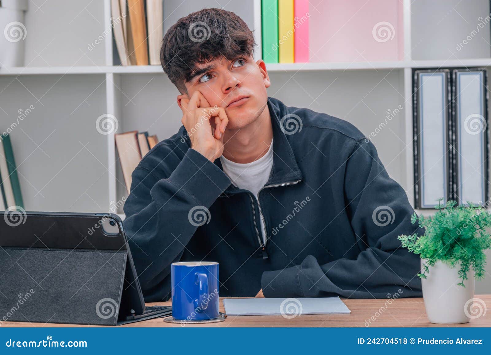 Student at Home with Computer Stock Photo - Image of holding, student ...