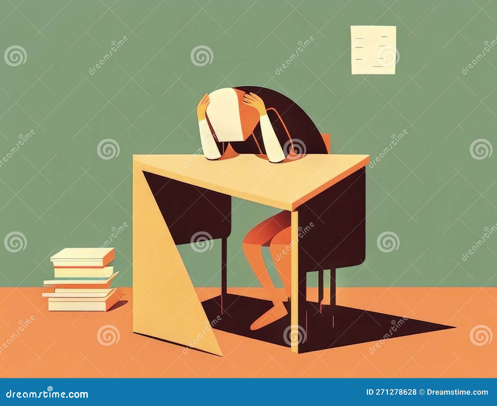 A Student Hunched Over a Desk Immersed in Learning. Art Concept Stock ...