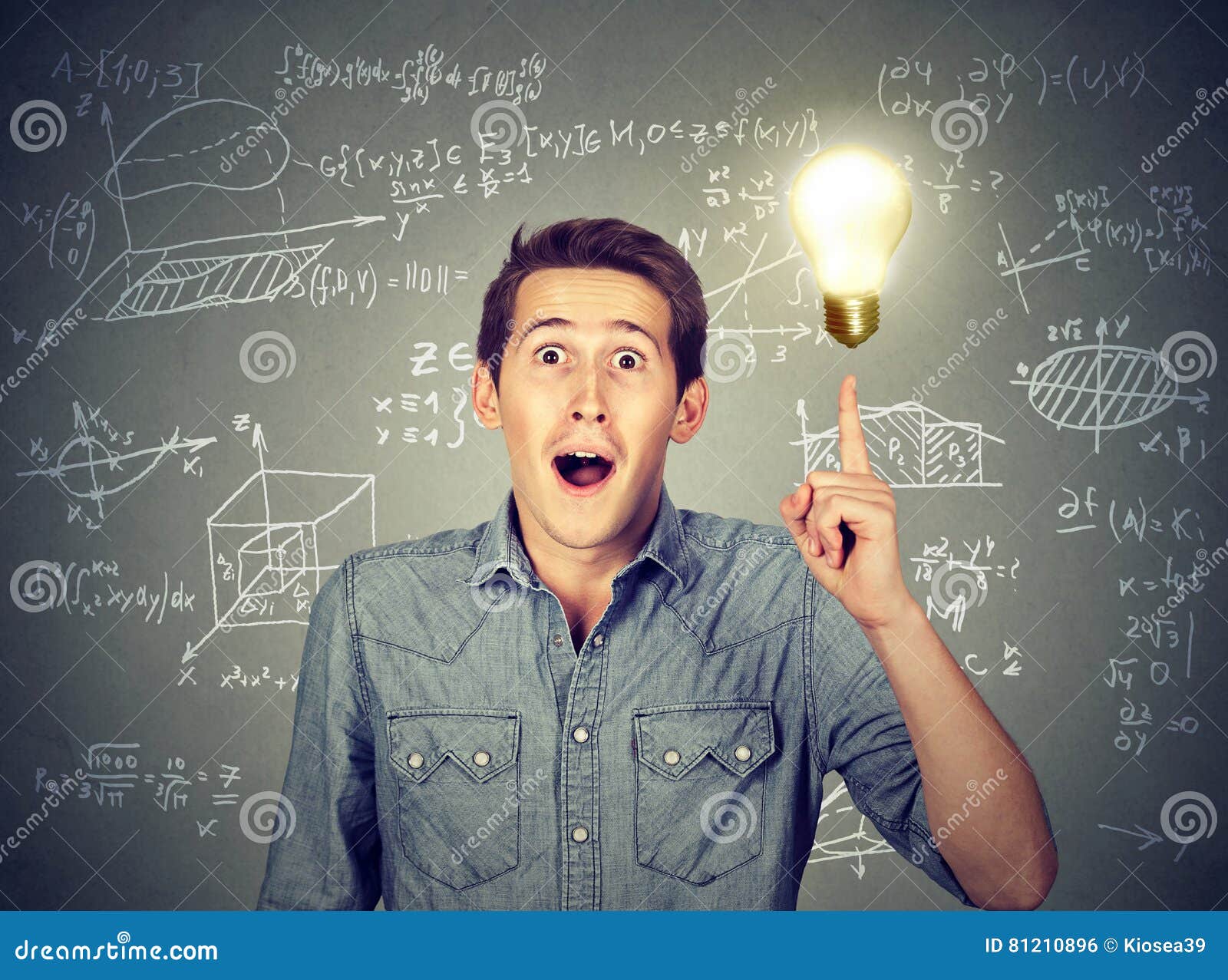 Student with Idea Light Bulb and High School Maths Formulas Stock Photo ...