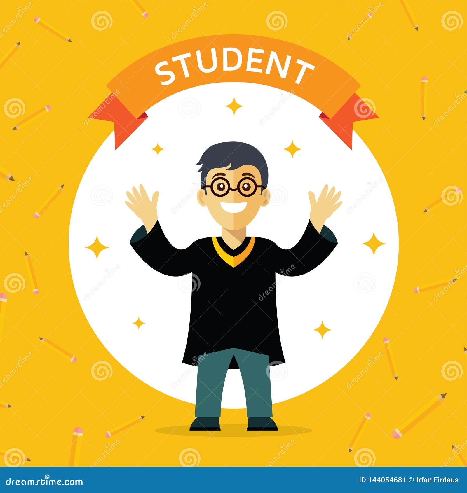 Student Illustration on Yellow Background Stock Vector - Illustration ...