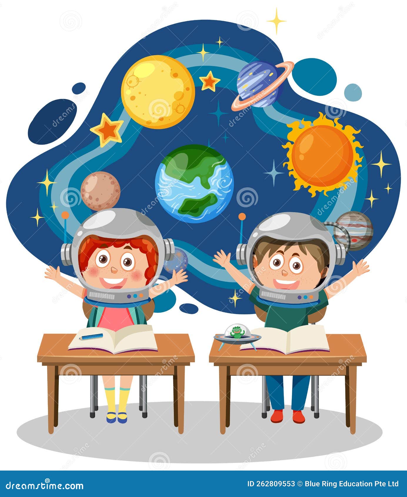 Student Kids Learning Astronomy Stock Vector - Illustration of cartoon ...