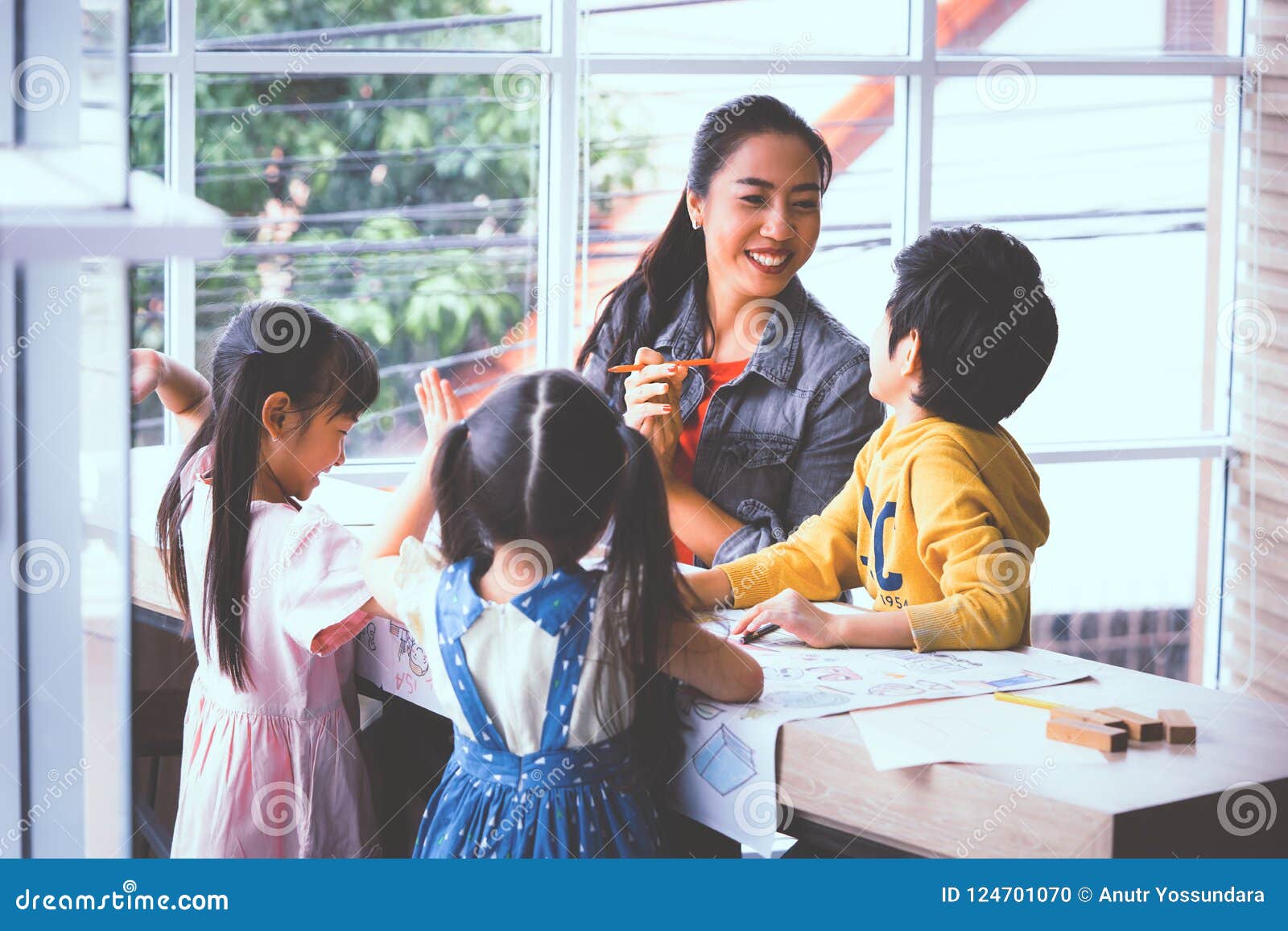 Student Kids Painting on Paper in Art Group Stock Photo - Image of club ...