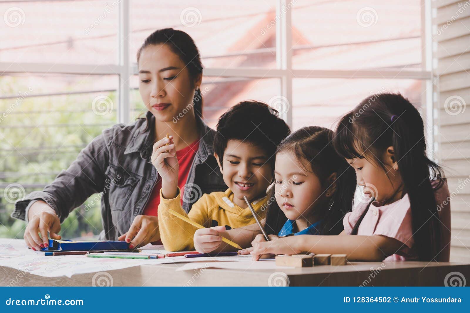 Student Kids Painting on Paper in Art Group Stock Photo - Image of ...