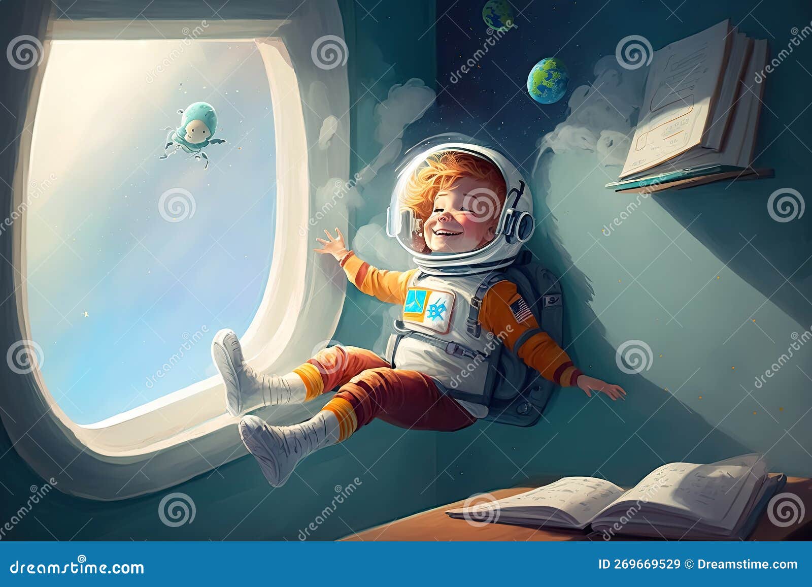 Student Kind in a Classroom is Experiencing Space Gravity and ...