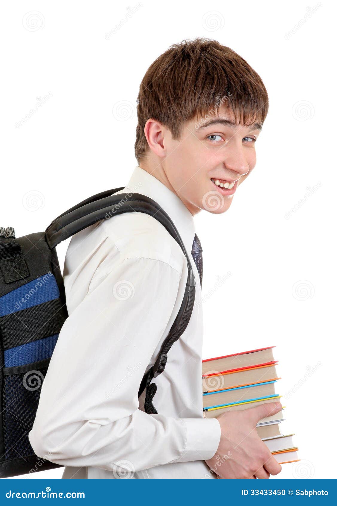 Student with Knapsack Holding the Books Stock Photo - Image of head ...