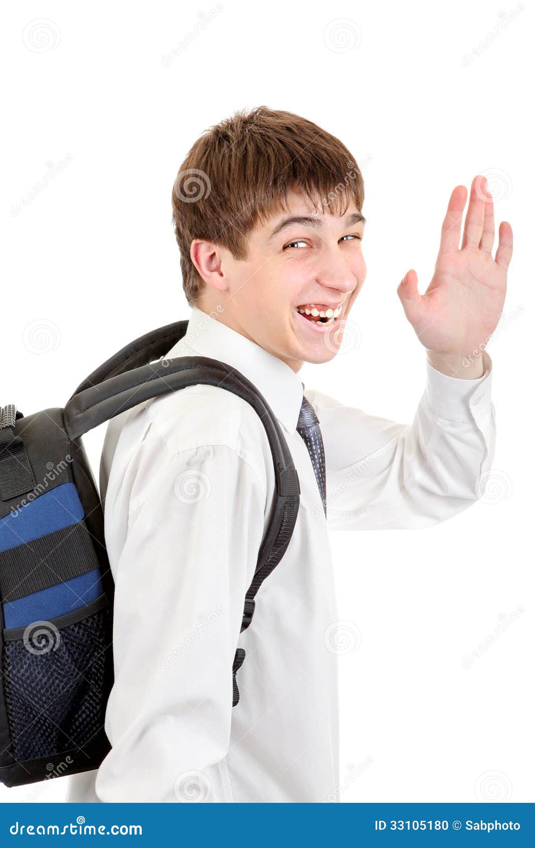 Student with Knapsack Wave Goodbye Stock Photo - Image of knapsack ...
