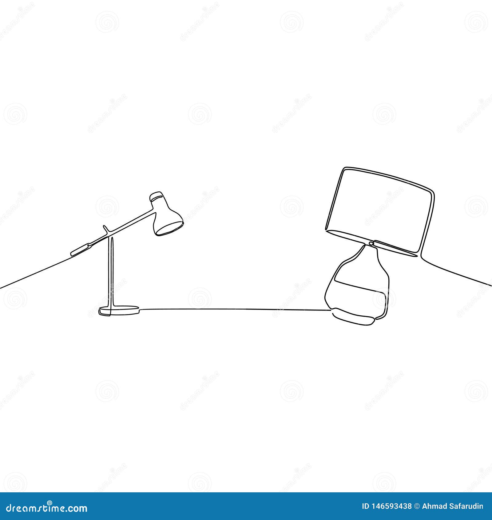 Student Lamp and Bed Lamp Continuous and One Line Lamps Vector ...