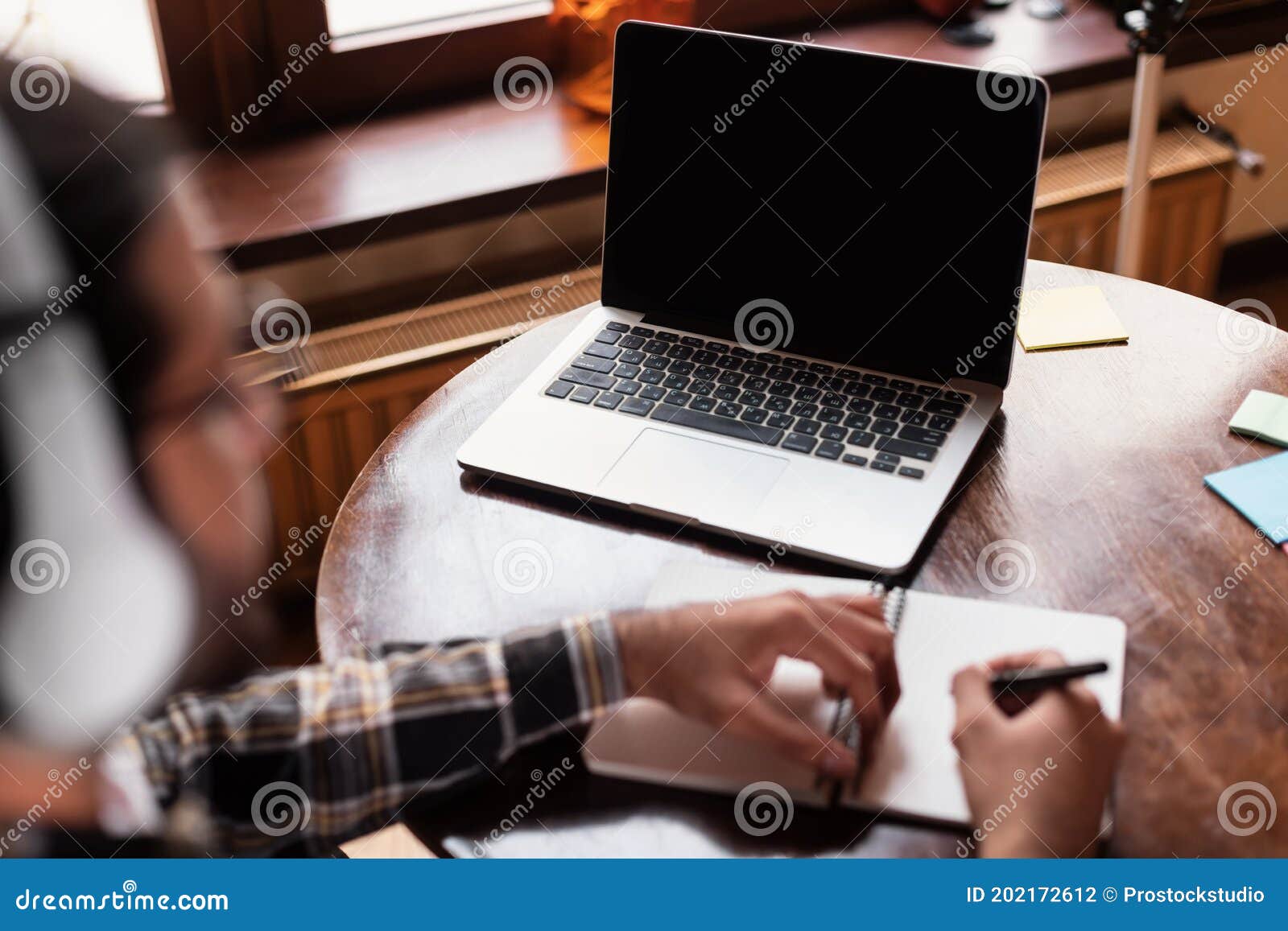 Student at Laptop with Empty Screen Learning Online Indoor, Mockup ...