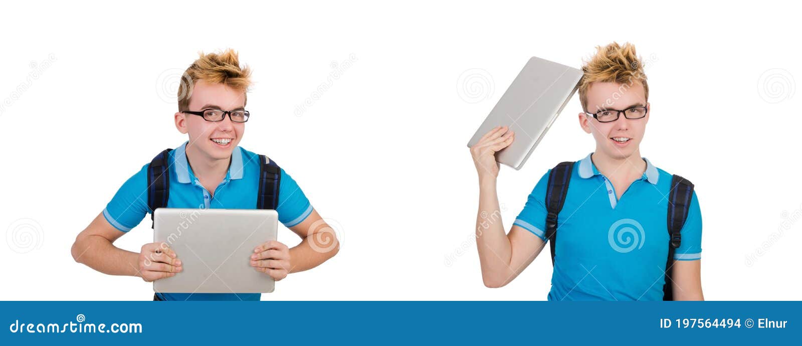 Student with Laptop Isolated on White Stock Photo - Image of montage ...