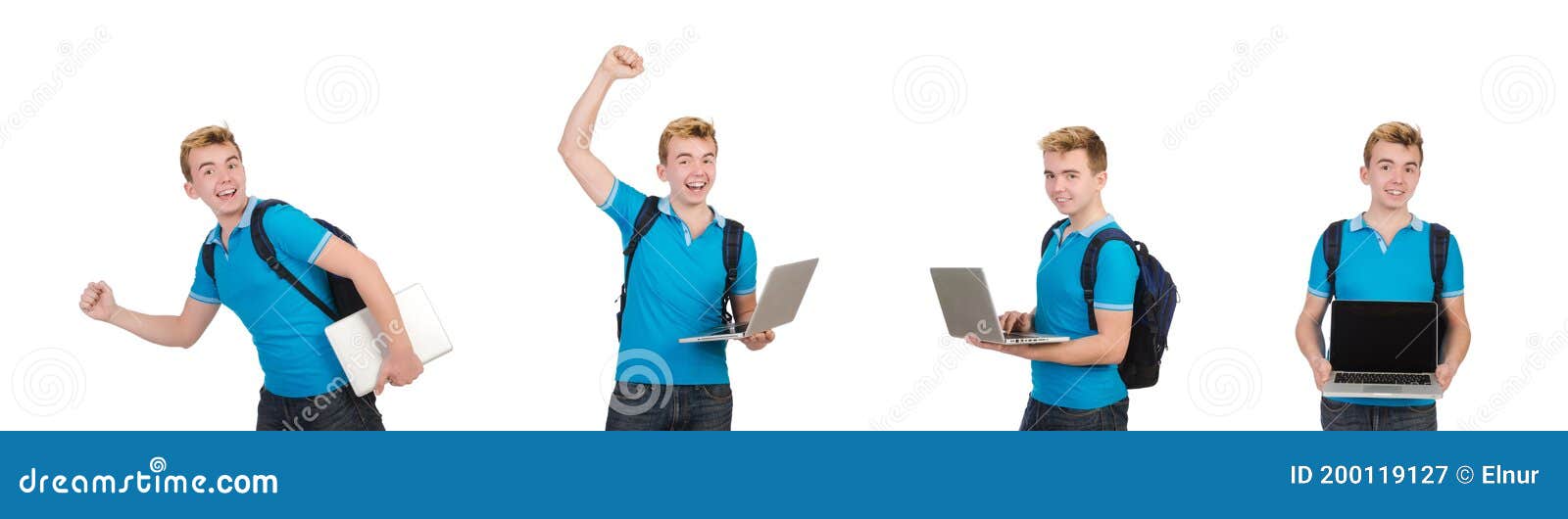 Student with Laptop Isolated on White Stock Image - Image of joyful ...