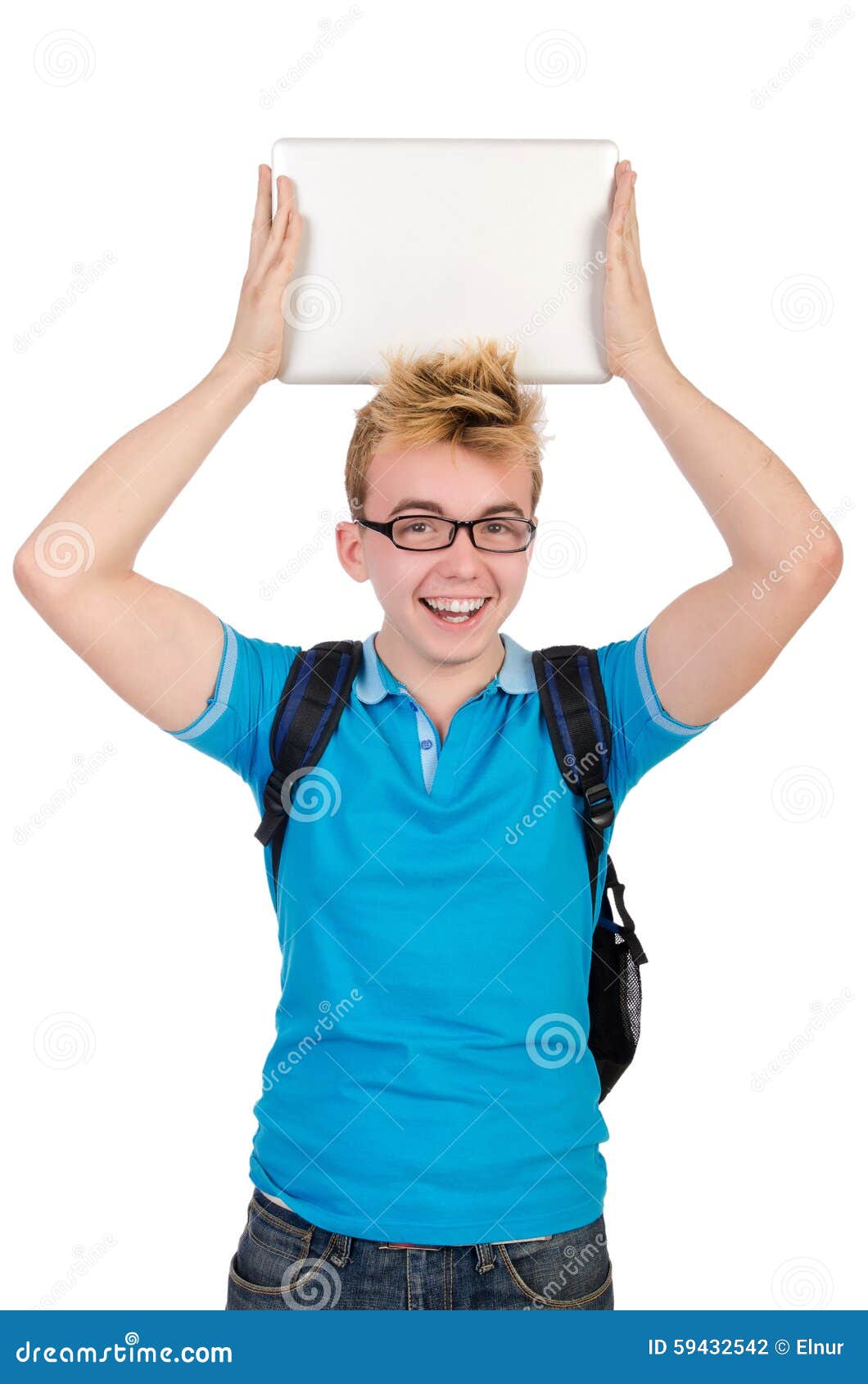 Student with Laptop Isolated on White Stock Photo - Image of isolated ...