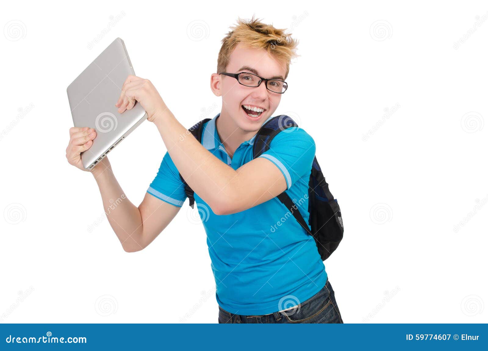 Student with Laptop Isolated on White Stock Image - Image of study ...
