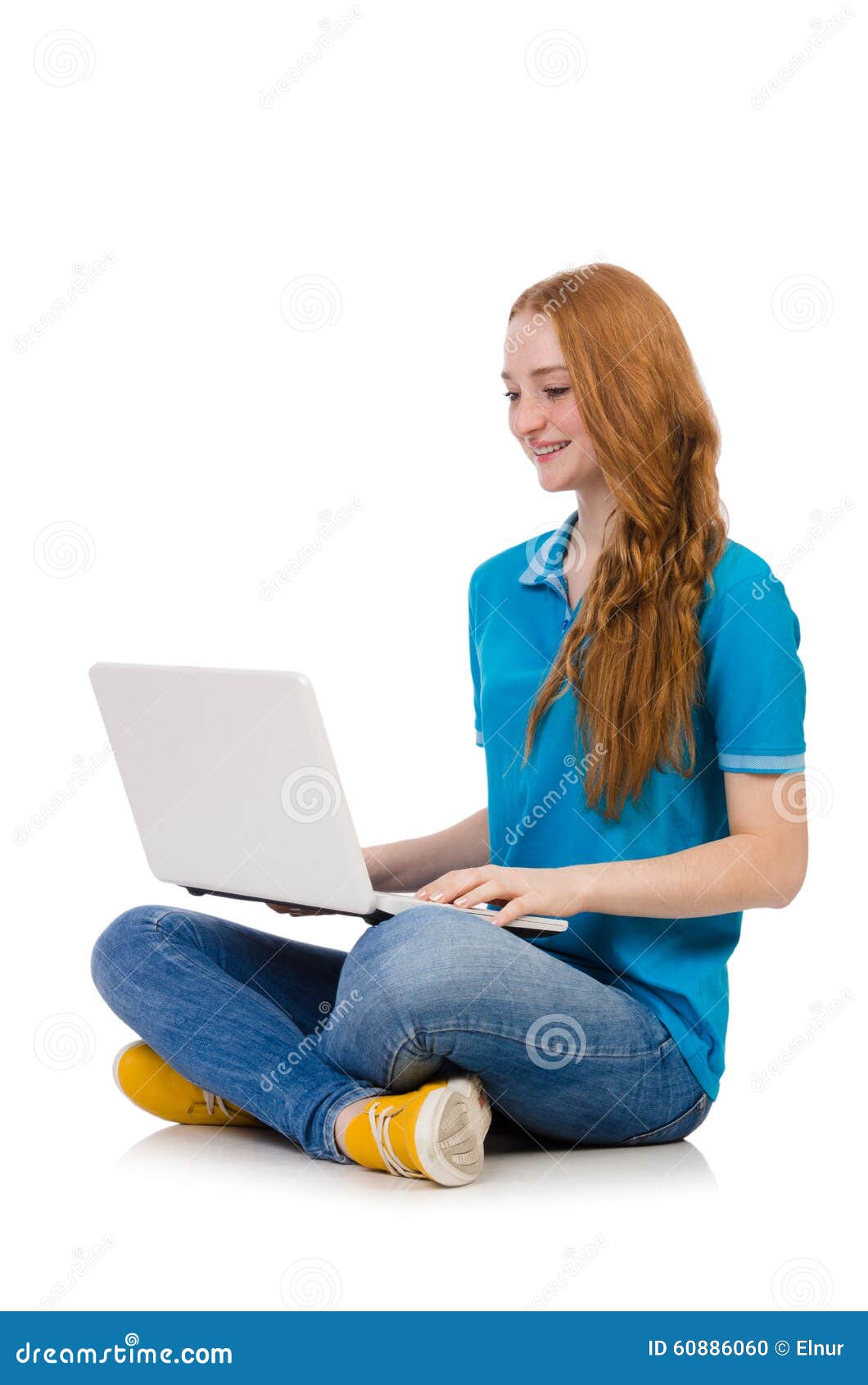 The Student with Laptop Isolated on White Stock Photo - Image of joyful ...