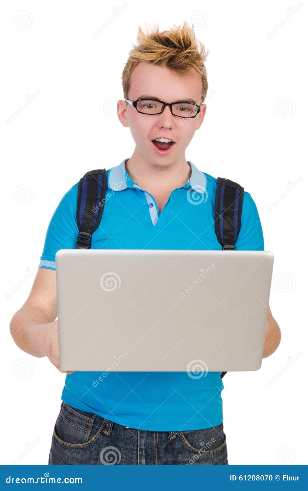 The Student with Laptop Isolated on White Stock Photo - Image of blue ...