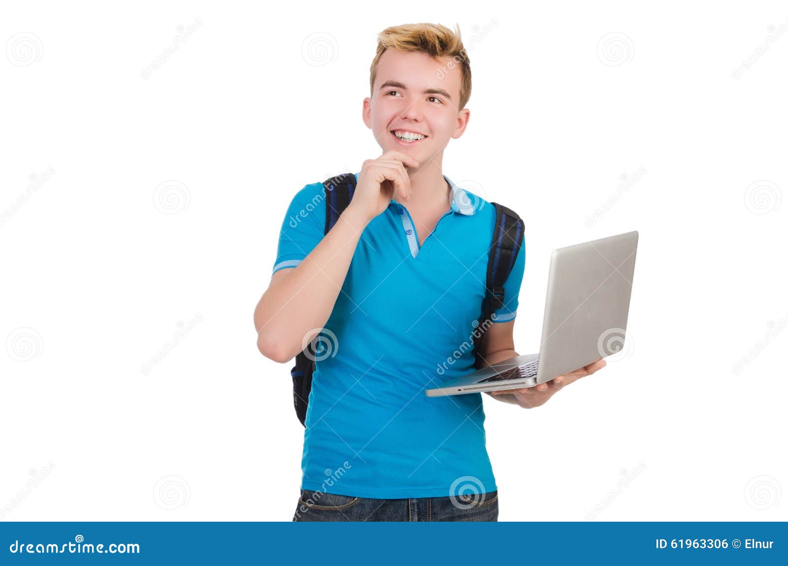 The Student with Laptop Isolated on White Stock Photo - Image of shirt ...