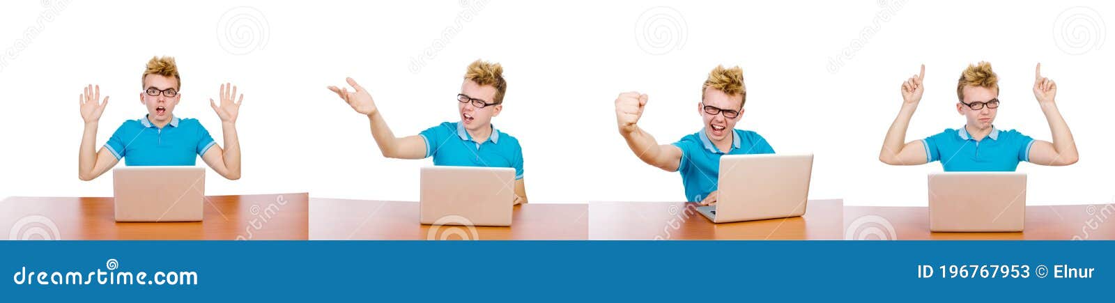 Student with Laptop Isolated on White Stock Image - Image of shocked ...