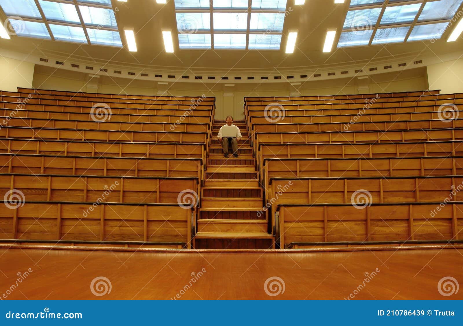 Student with Laptop in Lecture Hall Stock Image - Image of room ...