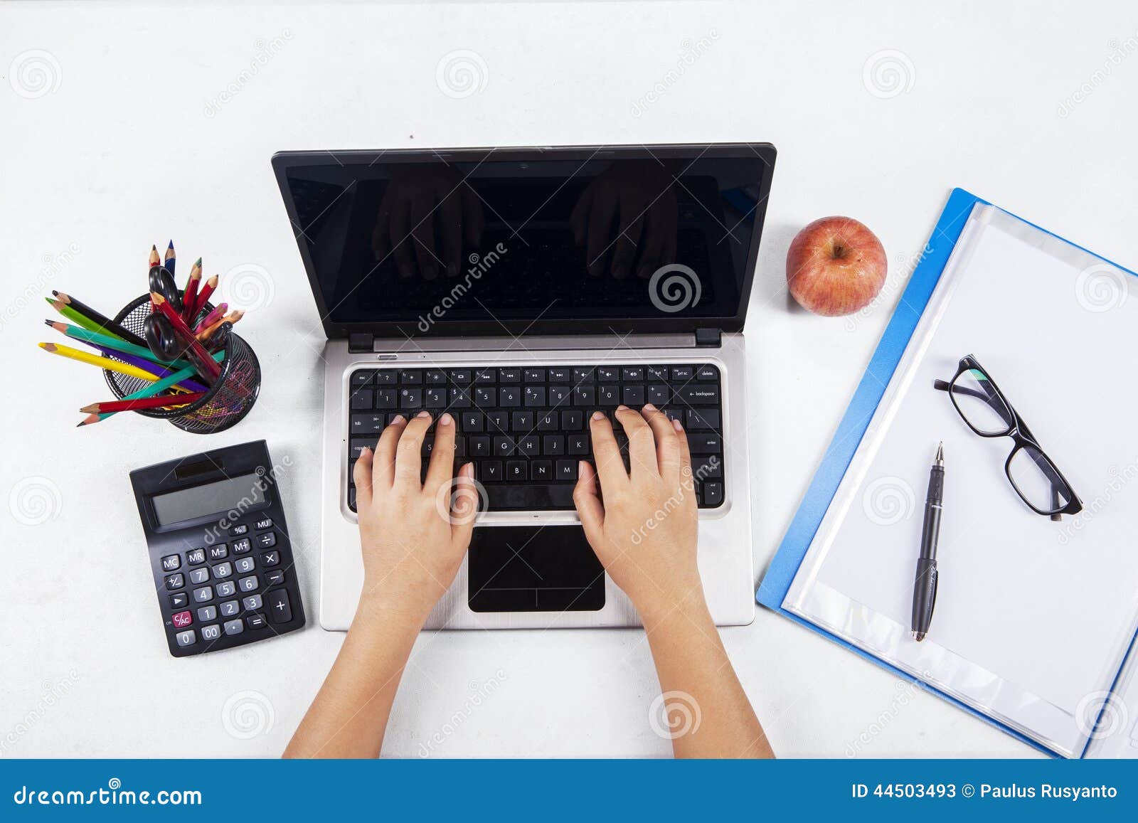 Student with Laptop and School Stationery 1 Stock Image - Image of ...