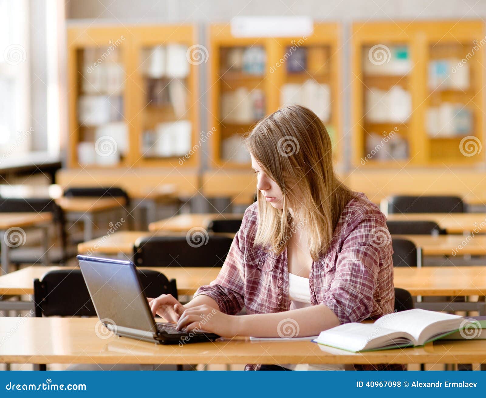 Student with Laptop Working in Library Stock Photo - Image of ...