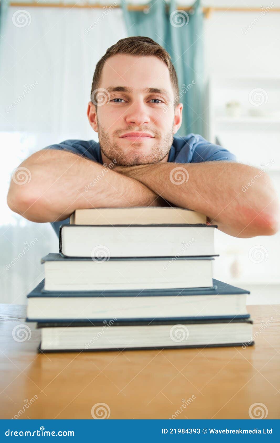 Student Leaning on His Books Stock Image - Image of lean, pile: 21984393