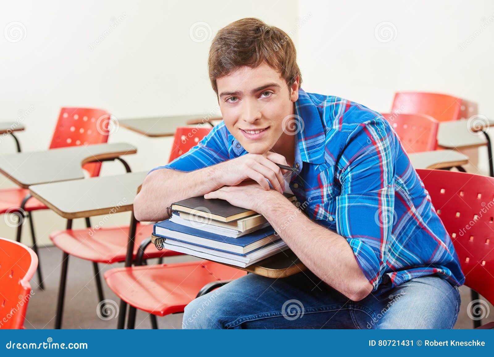 Student Leans on a Stack of Books Stock Image - Image of apprentice ...