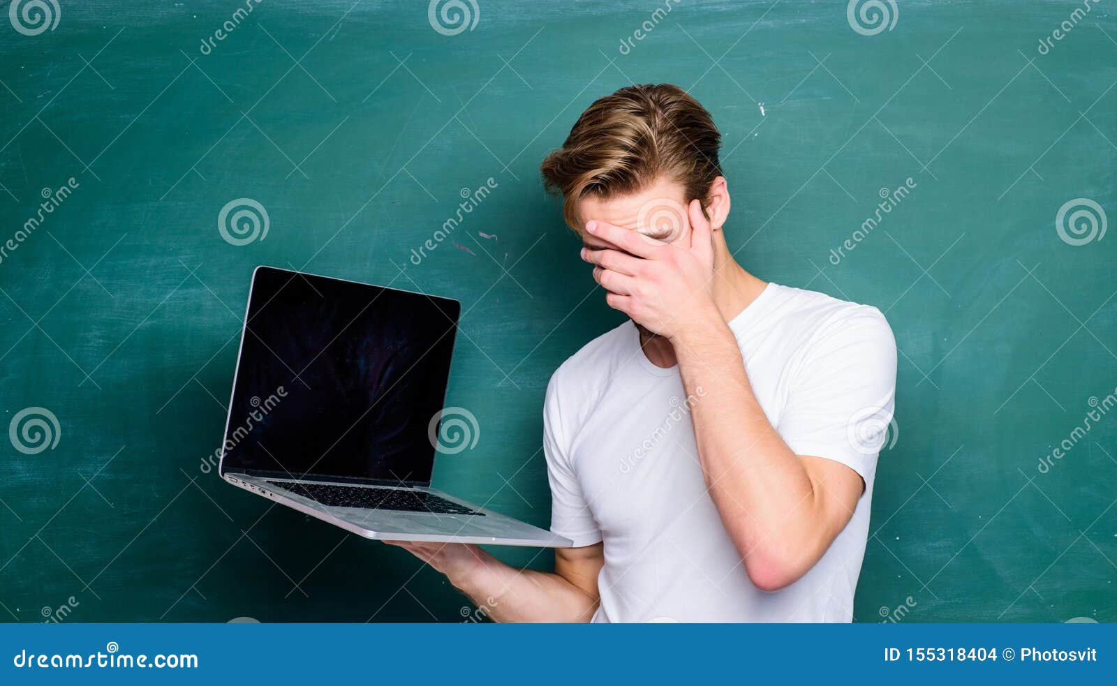 Student Learn Programming Language. Handsome Man Use Modern Technology ...