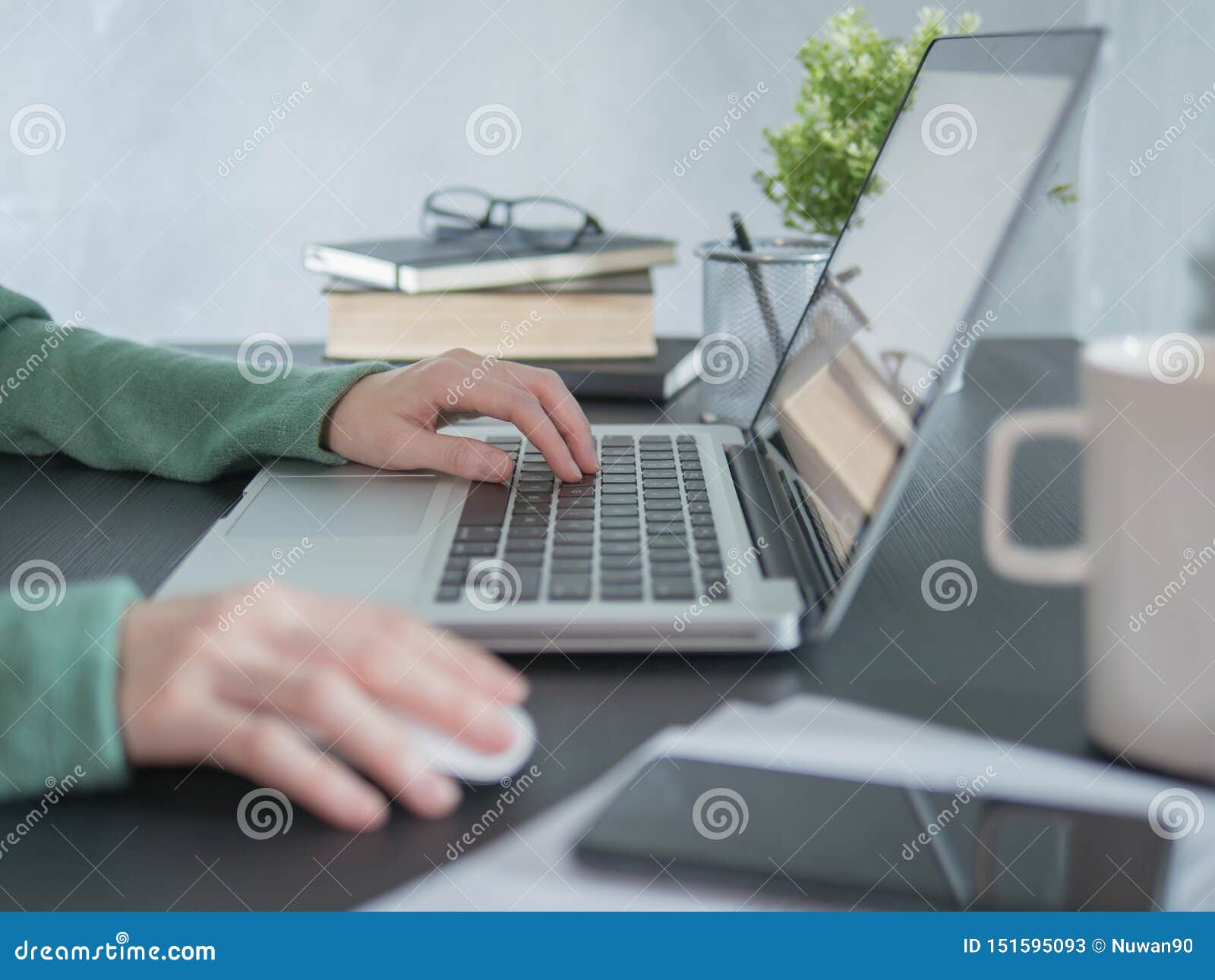 Student Learning with Laptop on Desk for Education, Study Stock Image ...