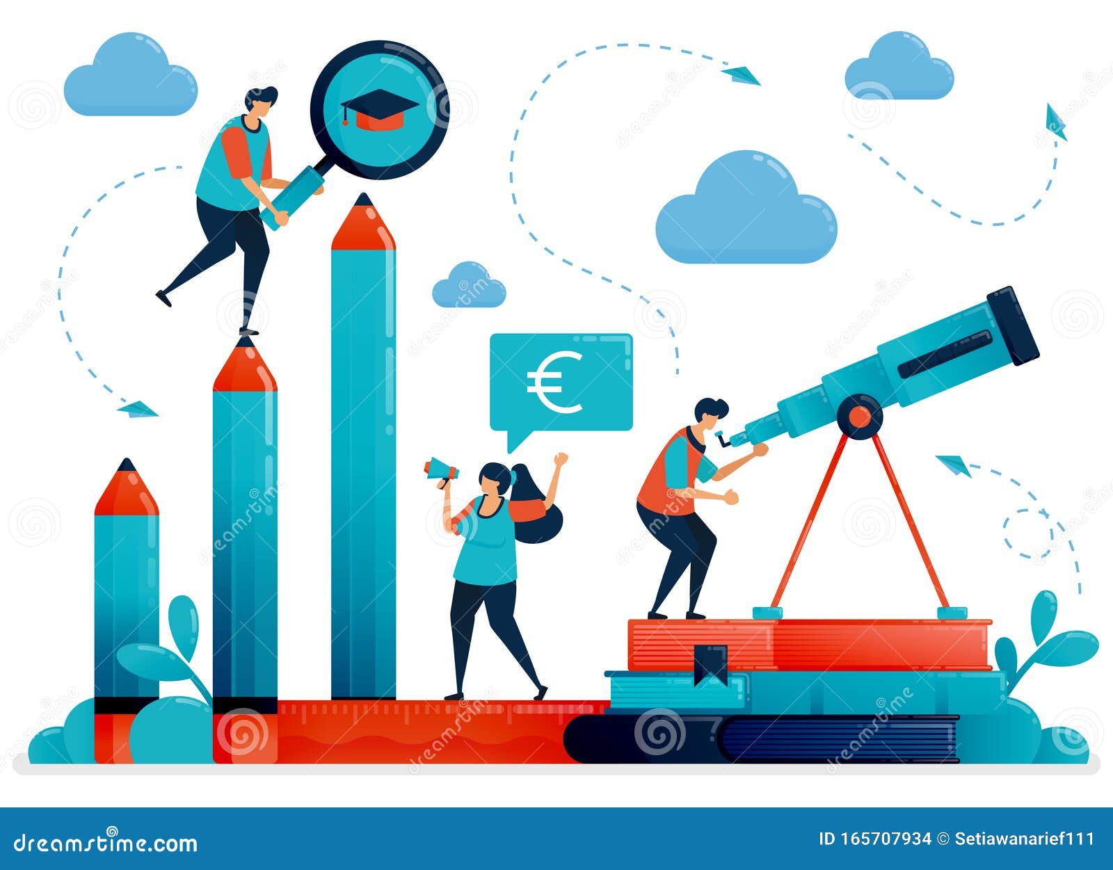 Student Learning Level with Charts and Pencil. Looking into Future with ...