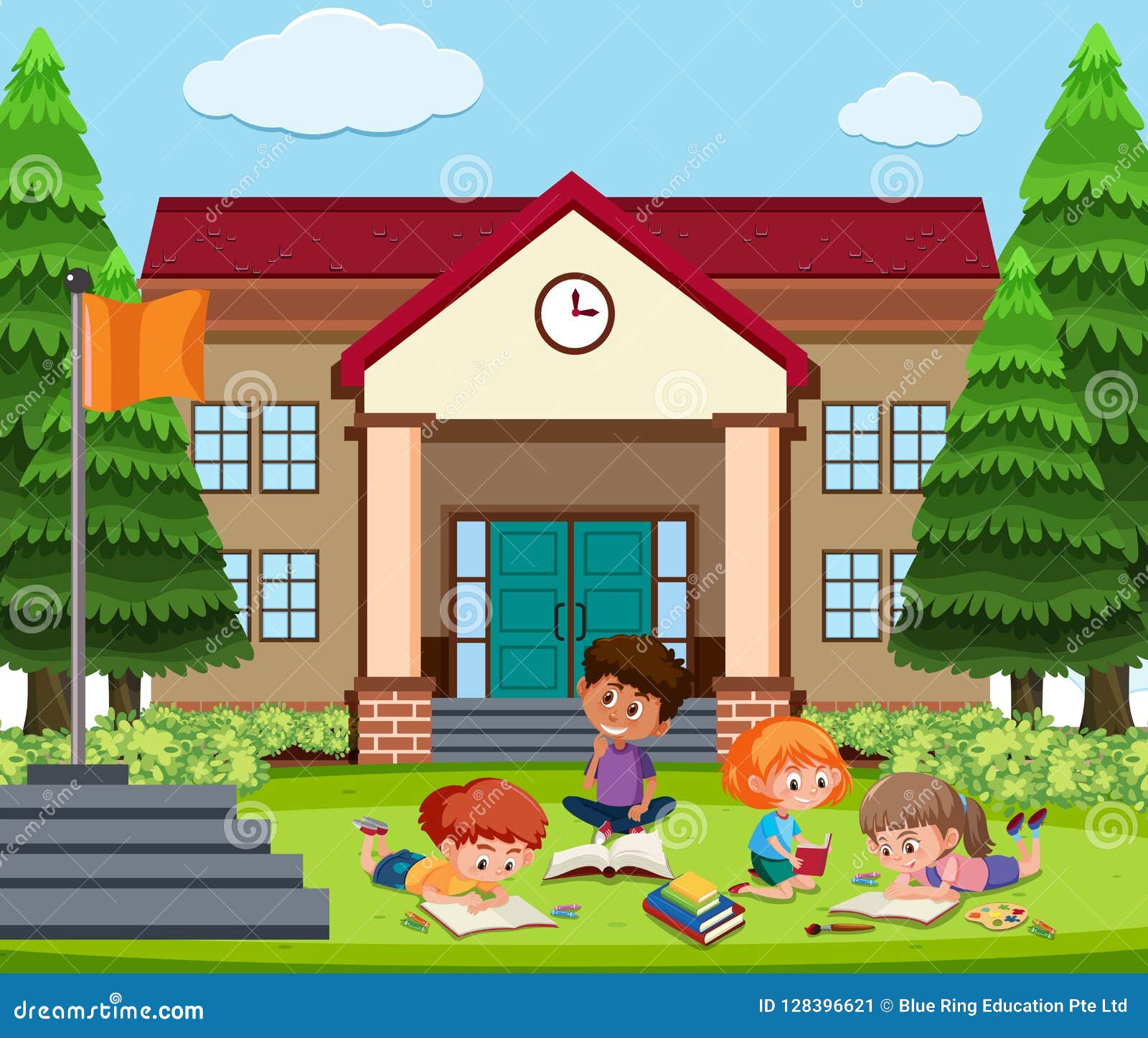 Student Learning Outside School Stock Vector - Illustration of outside ...